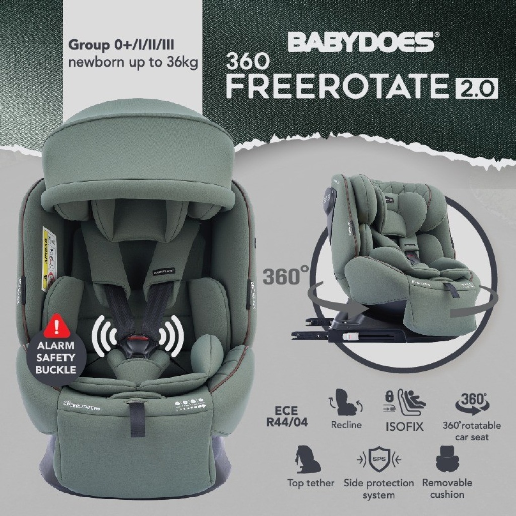 Babydoes 360° Free Rotate 2.0 Isofix Car Seat - Green - KIDDY.ID